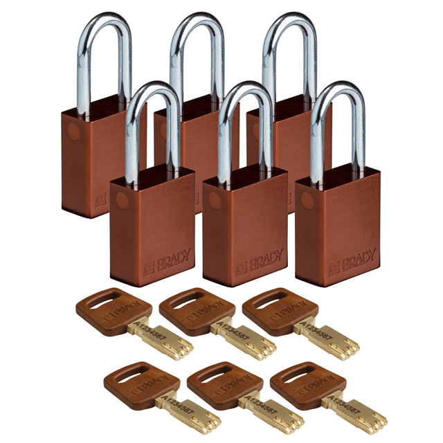 ALUM PADLOCK BROWN 38MM STL SHKL ALU-BRN-38ST-KD6PK Brady Corporation製 ...