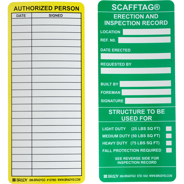 SCAFFTAG INSERT CANADIAN 100/PK SCAF-STSI 1042 Brady Corporation製｜電子部品 ...