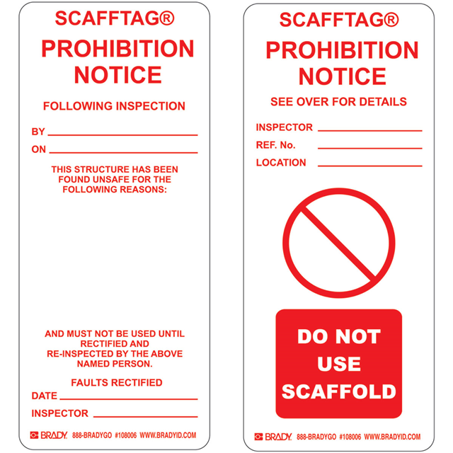 SCAFFTAG INSERTS PROHIBITION 100 SCAF-STSIP 501 Brady Corporation製｜電子部品 ...