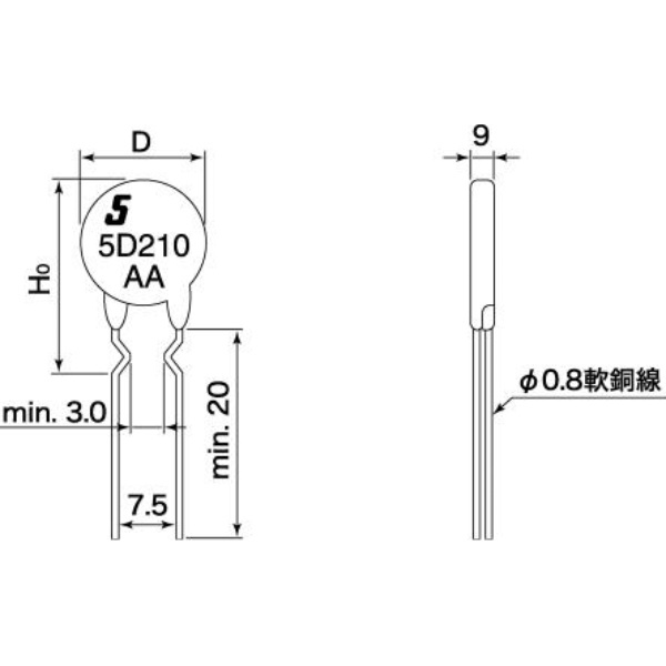 サーミスタ SEMITEC NTC 5Ω 5D2-10LC SEMITEC製｜電子部品・半導体通販のマルツ