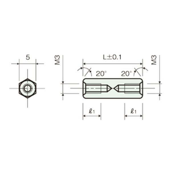黄銅スペーサー(Ni)六角両メネジ M3(平径5)7mm ASB-307-5E 廣杉計器製｜電子部品・半導体通販のマルツ