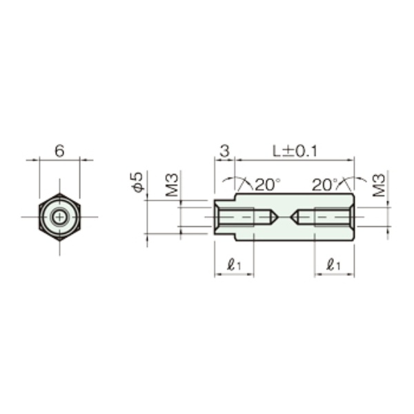 黄銅スペーサー 段付き(片側)六角両メネジ M3/3ミリ 55mm FSB-355-03E 廣杉計器製｜電子部品・半導体通販のマルツ