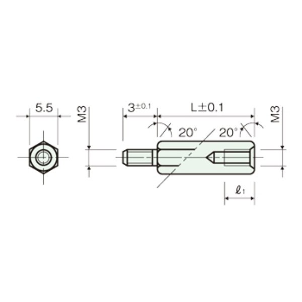黄銅スペーサー 短間段重ね用 六角オネジメネジ M3/オネジ3ミリ 7mm MSB-307-03E 廣杉計器製｜電子部品・半導体通販のマルツ