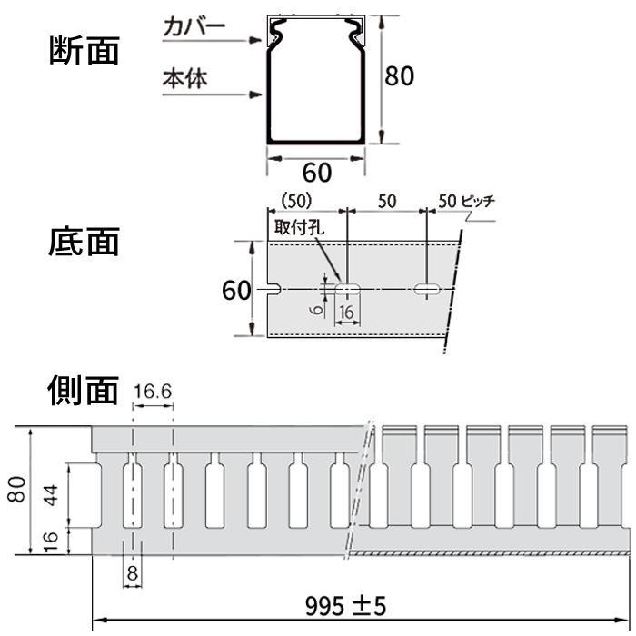 カットダクト(スリットあり、幅60mm/高さ80mm) ADR-681-JP JAPPY製｜電子部品・半導体通販のマルツ